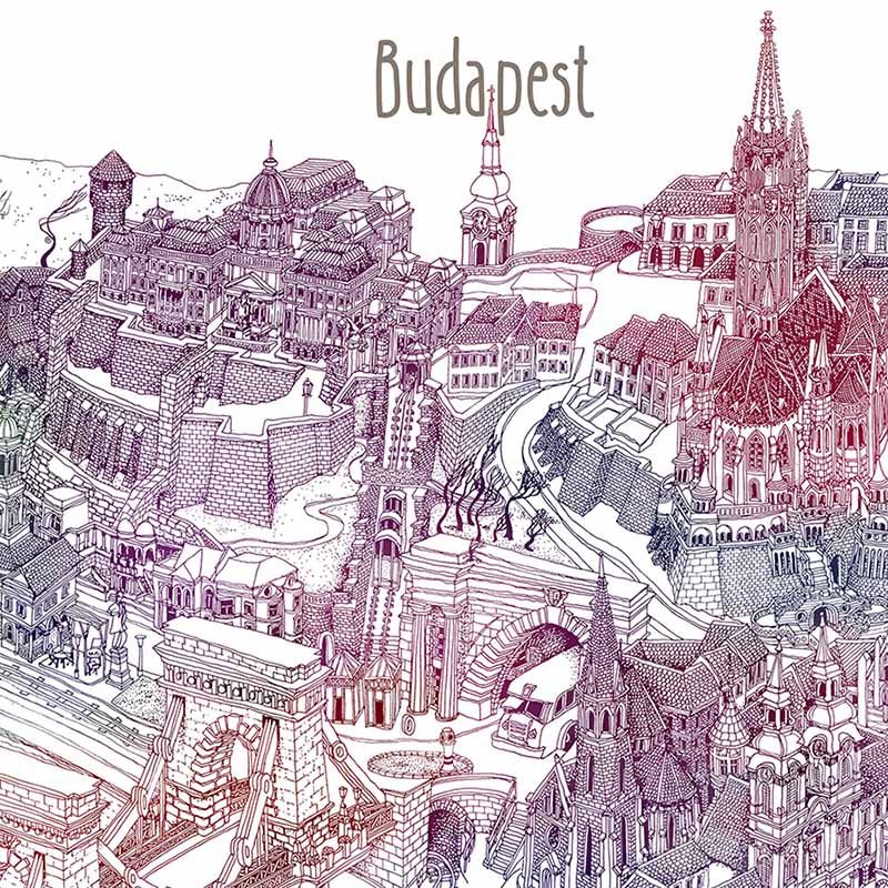 Budapest Map Print Poster (Colorful) - Budapest rajzos térkép (színes ...